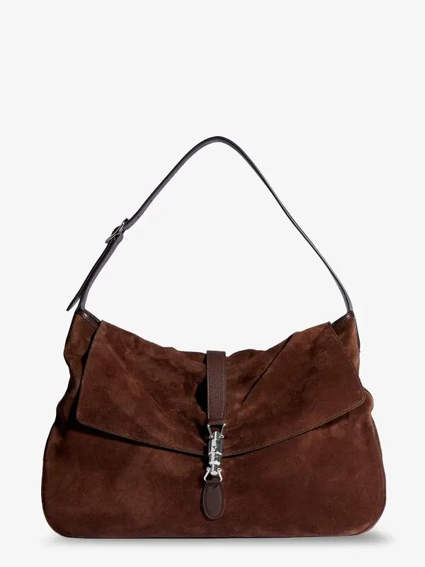 Gucci Jackie Flap Suede Shoulder Bag - Black