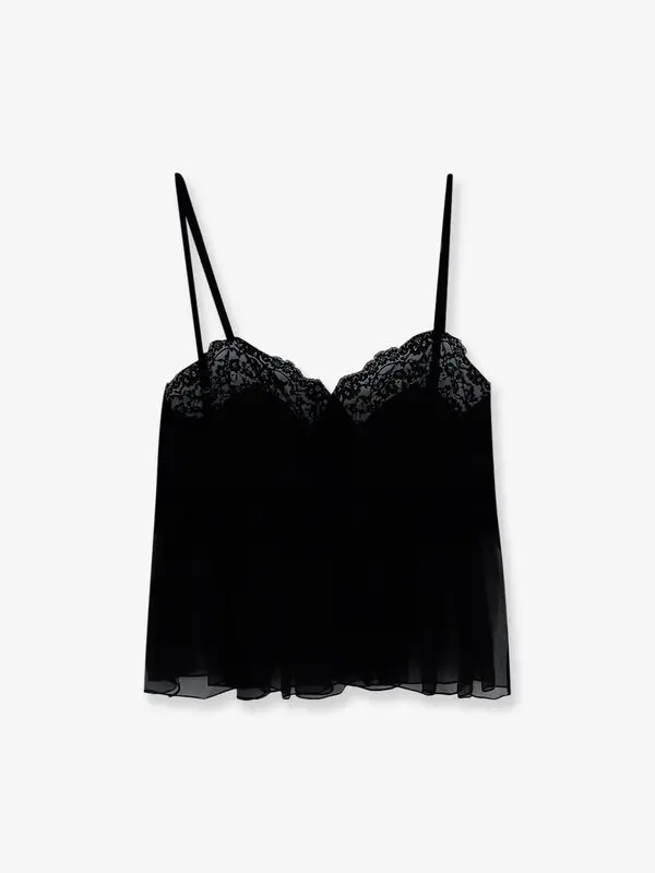 Chloé Silk Top With Lace Profiles - Black