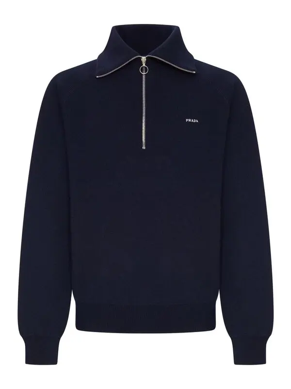 Prada Knitted Polo Shirt With Logo - Blue