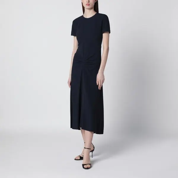 Victoria Beckham Blaire Dress With Gathered Waist In Navy - Blue