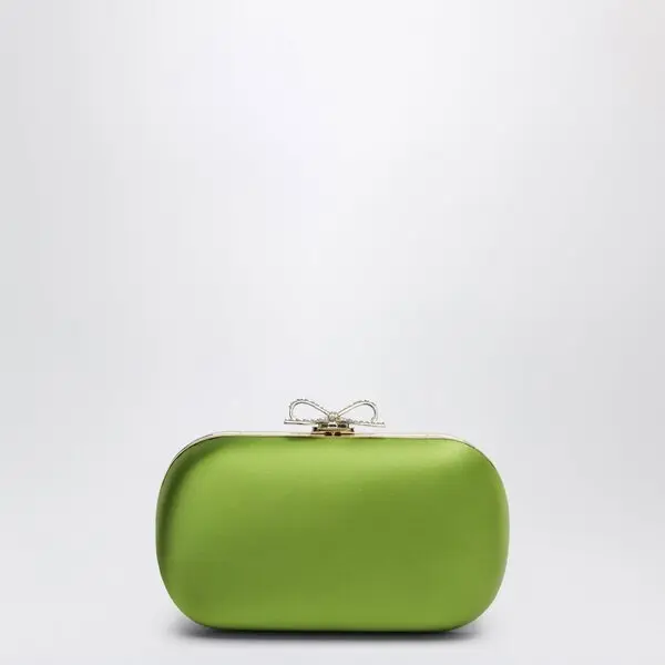 SELF-PORTRAIT Green Satin Clutch Bag - Gray