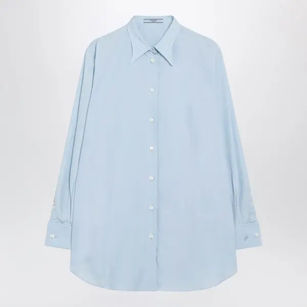 Prada Cielo Shirt In Cotton Poplin - Blue