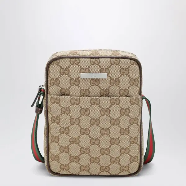 Gucci Small Beige Tag Shoulder Bag In Gg Fabric - Cream