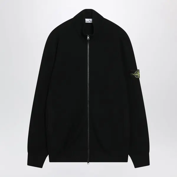 Stone Island Zip-up Sweater In Pure Wool