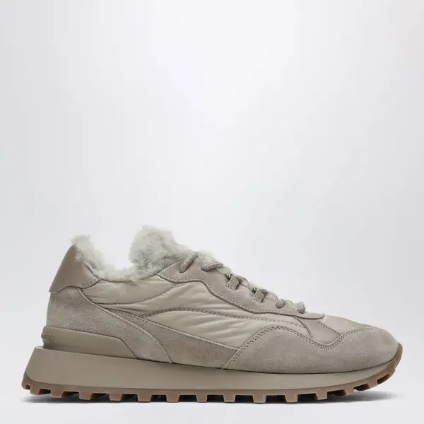 Brunello Cucinelli Runners Ice Sneakers In Suede And Techno Cotton - Gray