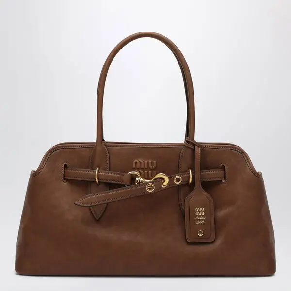 Miu Miu Aventure Large Bag In Rovere-coloured Nappa Leather - Brown