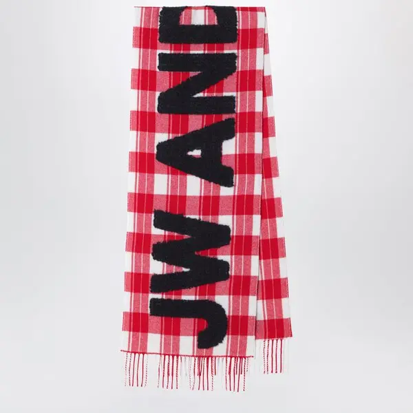 JW Anderson Tartan Wool-blend Scarf With Maxi Logo - Red