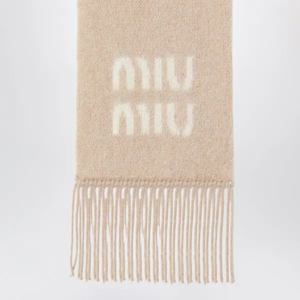 Miu Miu Beige Mohair-blend Scarf With Logo