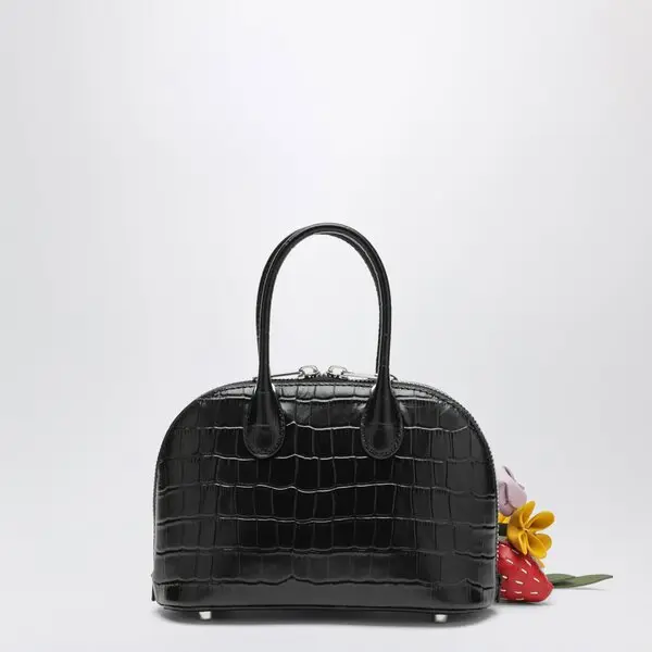 SELF-PORTRAIT Mini Bowling Bag In Embossed Leather - Black