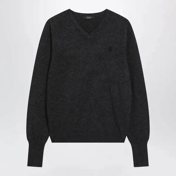 Gucci Dark Grey Cashmere V-neck Sweater