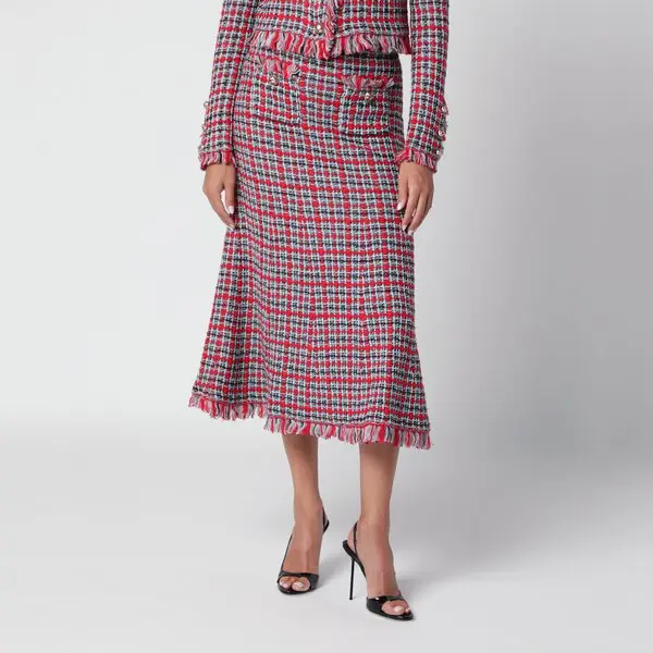 SELF-PORTRAIT Checked Midi Skirt In Cotton And Wool - Red