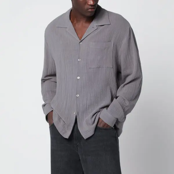 Séfr Grey Crinkled-effect Cotton Shirt