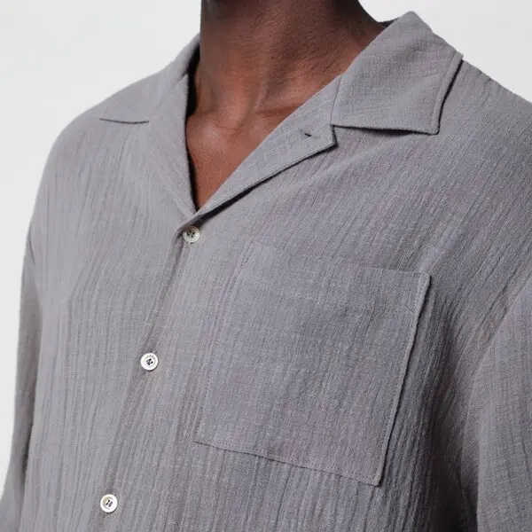 Séfr Grey Crinkled-effect Cotton Shirt