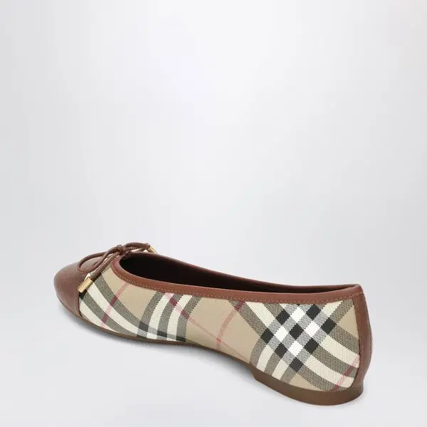 Burberry Beige Highgate Ballerinas In Check Canvas And Leather - Cream