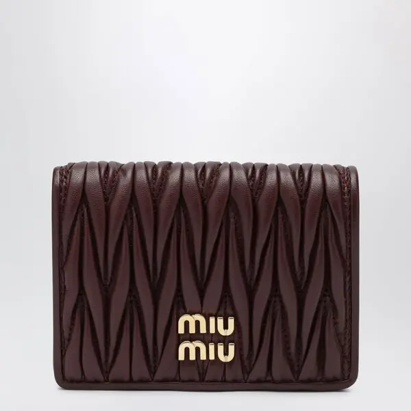Miu Miu Compact Wallet In Matelasse Nappa Leather, Burgundy - Red