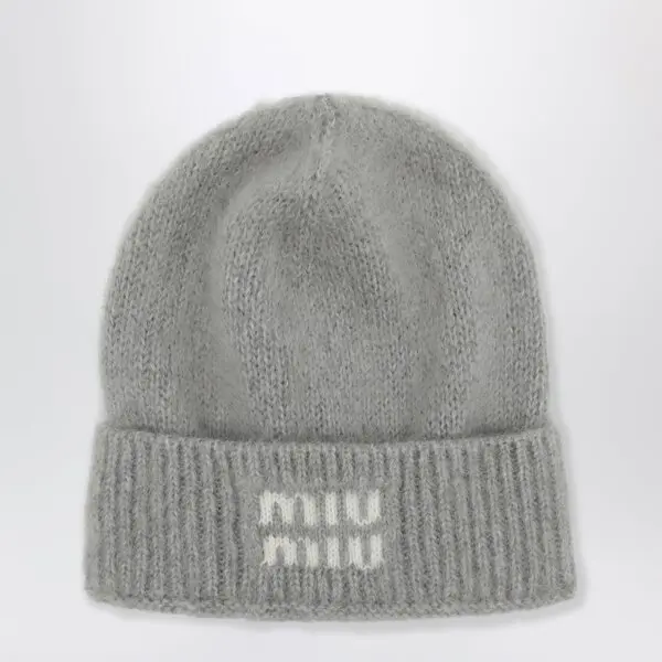 Miu Miu Beanie In Mohair Blend, Grey