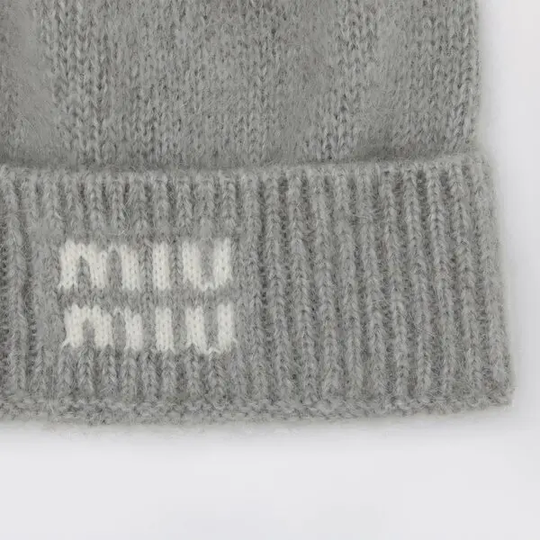 Miu Miu Beanie In Mohair Blend, Grey - Gray