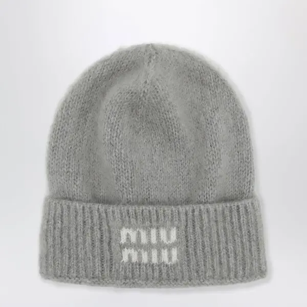 Miu Miu Beanie In Mohair Blend, Grey - Gray