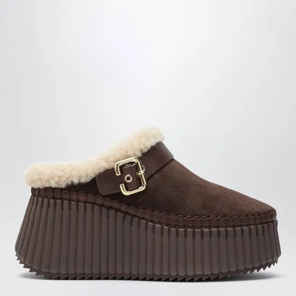 Chloé Nama Suede Wedge Mules - Brown