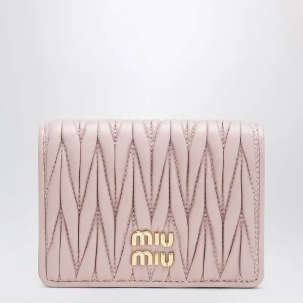 Miu Miu Compact Wallet In Matelasse Nappa Leather, Alabaster - Pink