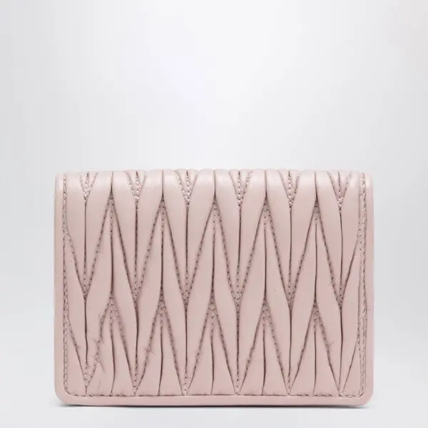 Miu Miu Compact Wallet In Matelasse Nappa Leather, Alabaster - Pink
