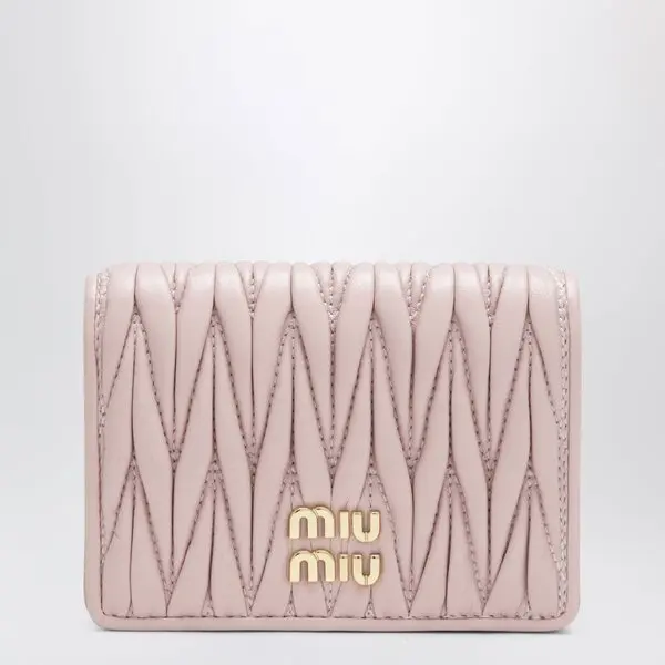 Miu Miu Compact Wallet In Matelasse Nappa Leather, Alabaster - Pink