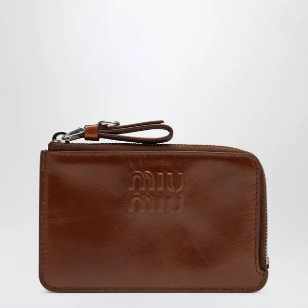 Miu Miu Rosewood Envelope Card Holder In Calfskin - Brown