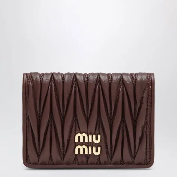 Miu Miu Card Holder In Matelasse Nappa Leather, Burgundy - Red