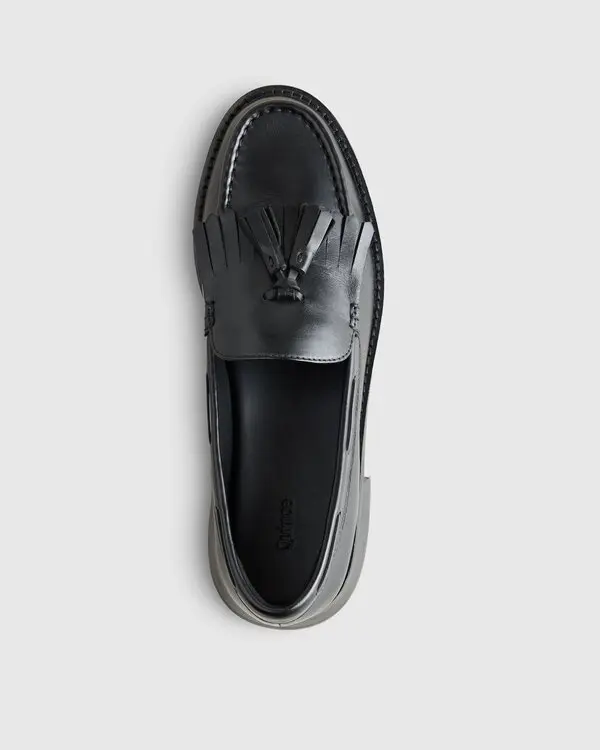 Quince Italian Leather Tassel Loafer - Black