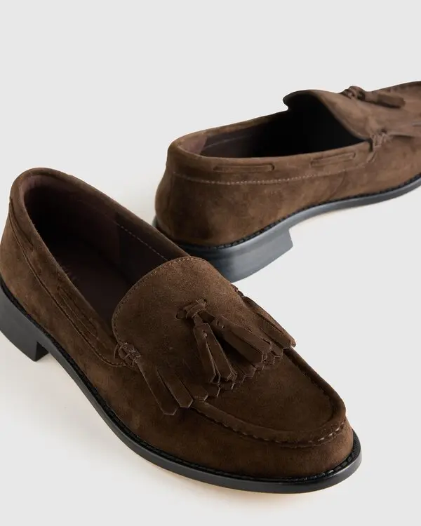 Quince Italian Leather Tassel Loafer - Coffee Bean Suede