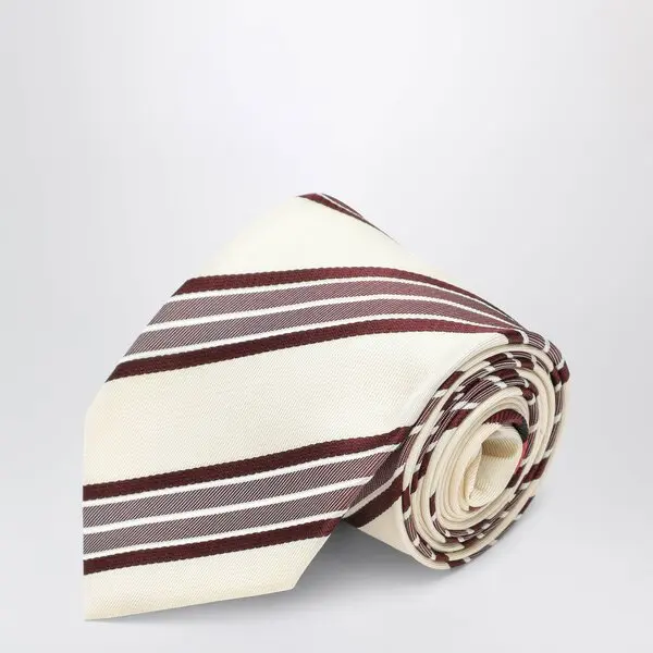 Dries Van Noten Ecru Striped Silk Tie - Cream