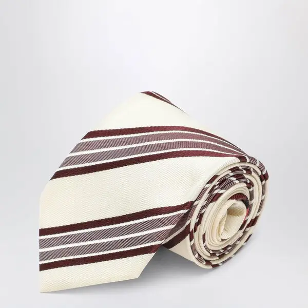 Dries Van Noten Ecru Striped Silk Tie - Cream