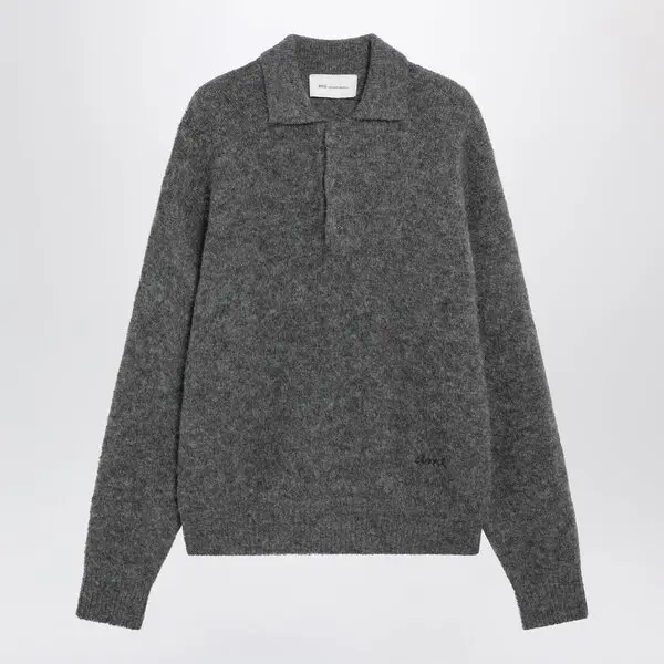 AMI Paris Charcoal Wool And Alpaca Polo Shirt