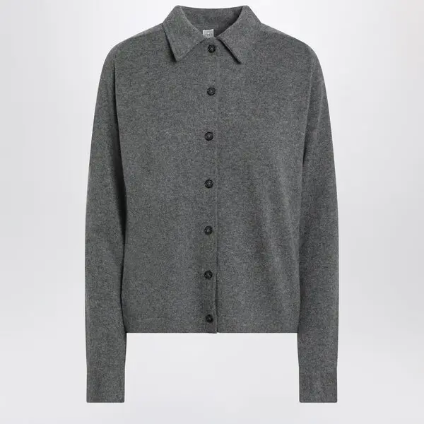 TOTEME Dark Grey Melange Cashmere Cardigan - Gray