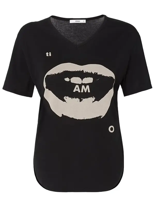 Fendi T-shirt In Jersey Con Stampa Ti Amo - Black