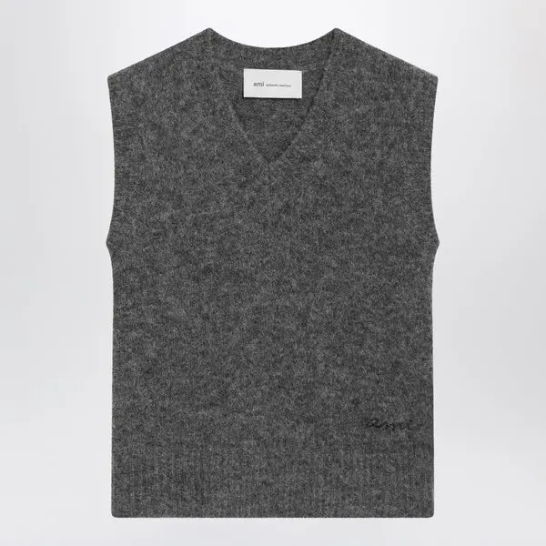 AMI Paris Vest Grey Melange In Alpaca And Wool Blend - Gray