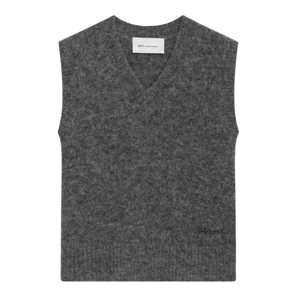 AMI Paris Vest Grey Melange In Alpaca And Wool Blend - Gray