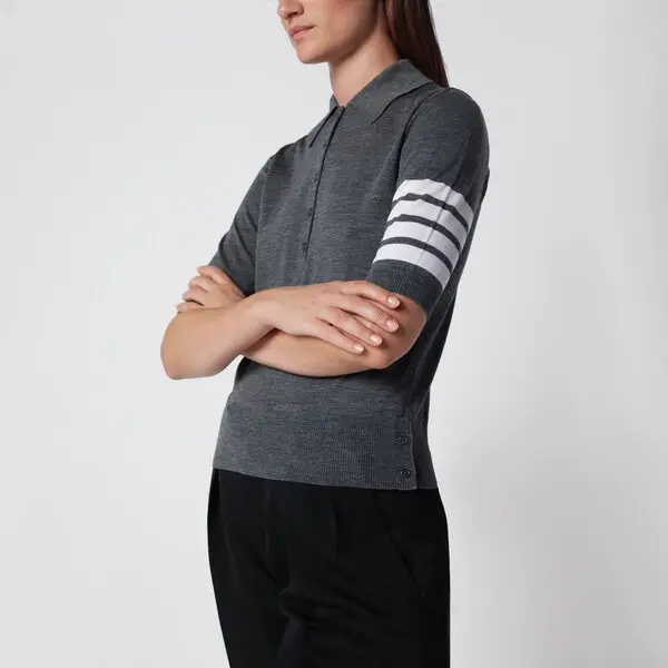 Thom Browne Medium Grey 4-bar Polo Shirt In Virgin Wool