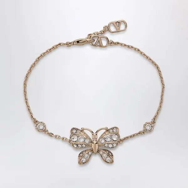 Valentino Garavani Flutterby Gold Bracelet In Metal And Crystals - Silver