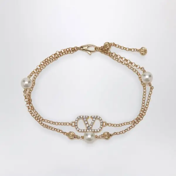 Valentino Garavani Gold-tone Vlogo Signature Bracelet With Pearls And Crystals - Silver