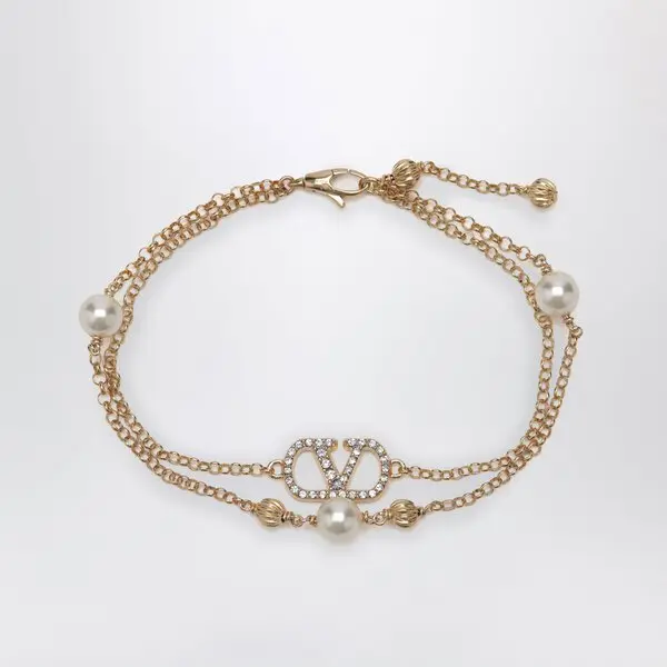 Valentino Garavani Gold-tone Vlogo Signature Bracelet With Pearls And Crystals - Silver
