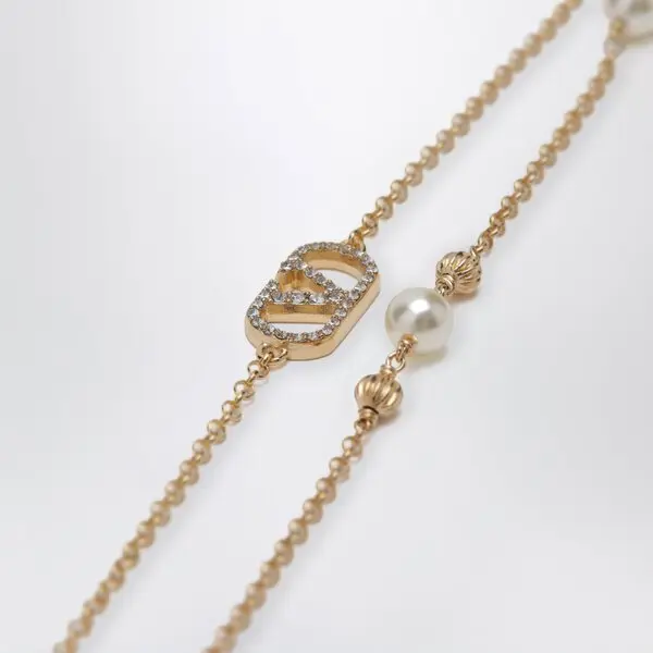 Valentino Garavani Gold-tone Vlogo Signature Bracelet With Pearls And Crystals - Silver
