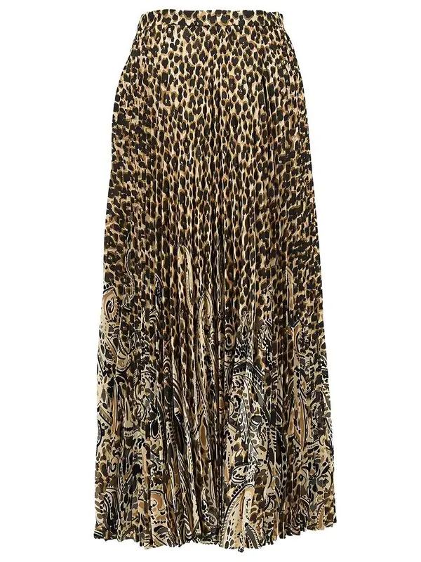 Etro Gonna Plissettata Con Stampa Leopardata - Brown