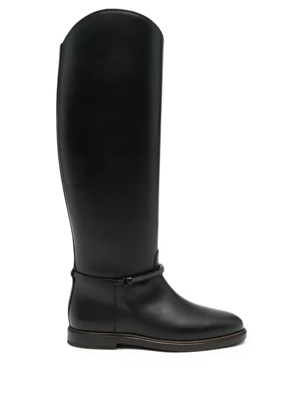 Brunello Cucinelli Stivali In Pelle Con Monile - Black