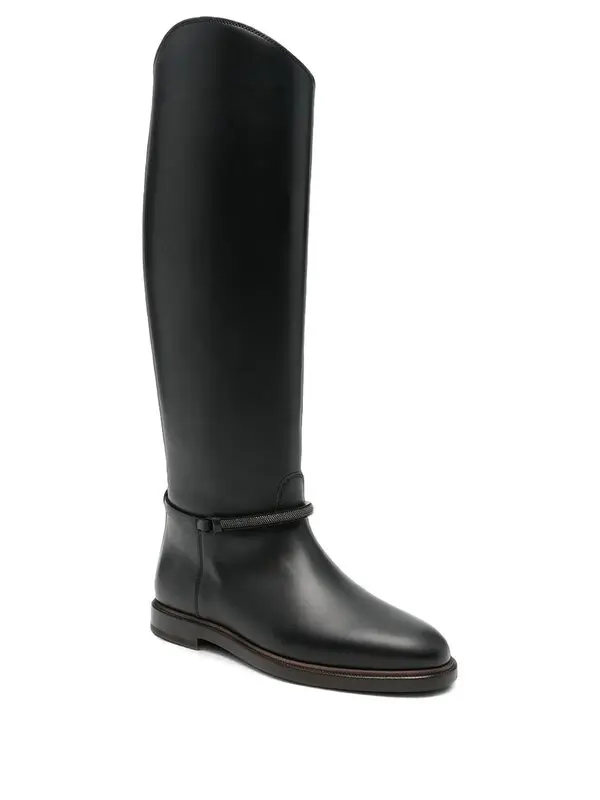 Brunello Cucinelli Stivali In Pelle Con Monile - Black