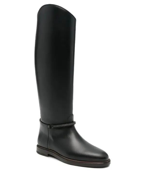 Brunello Cucinelli Stivali In Pelle Con Monile - Black