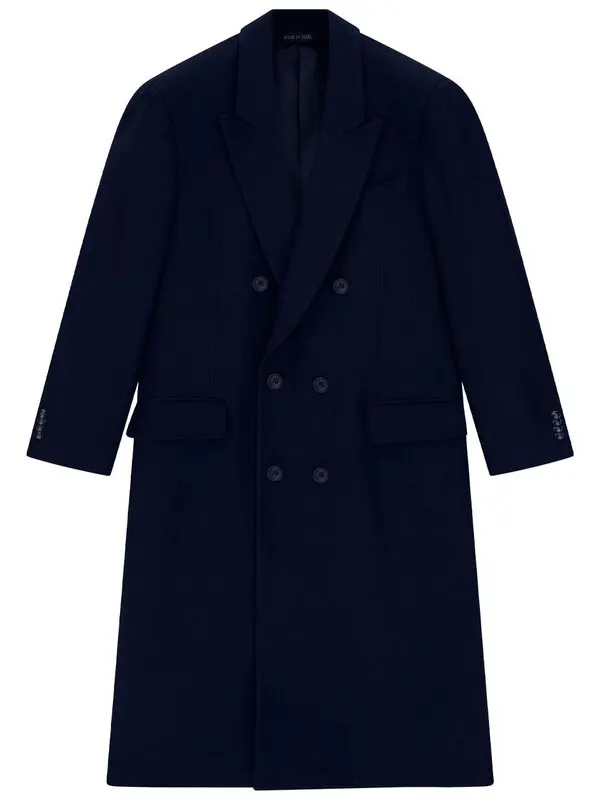 Giorgio Armani Cappotto In Lana Vergine E Cashmere Con Motivo Chevron - Blue