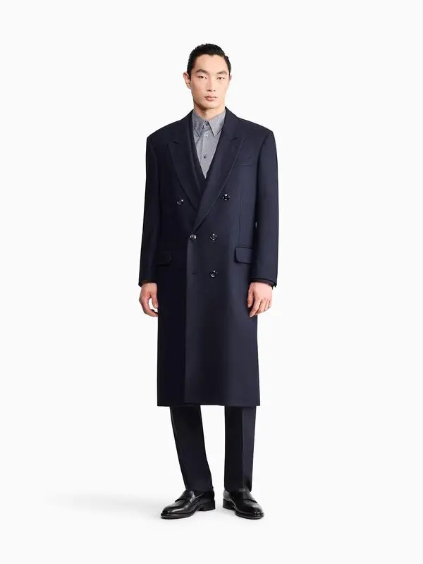 Giorgio Armani Cappotto In Lana Vergine E Cashmere Con Motivo Chevron