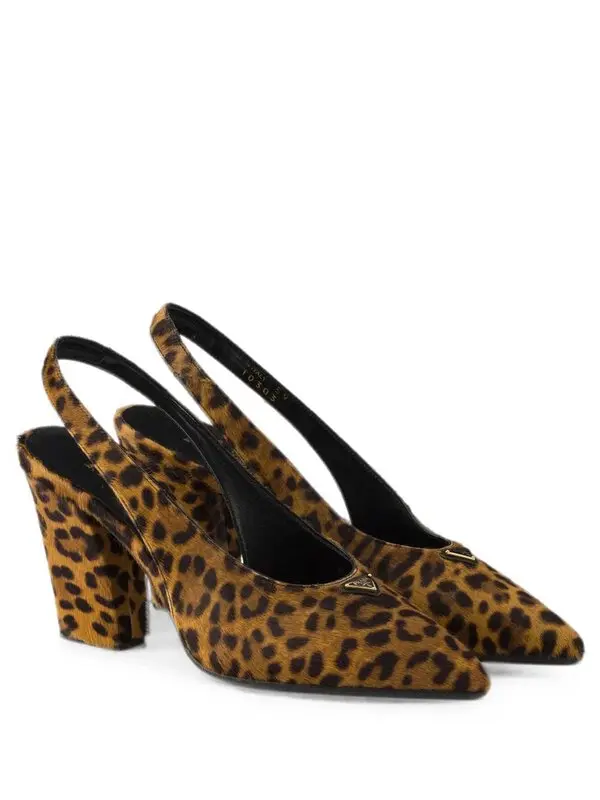 Prada Printed Calf Hair Slingback Pumps - Brown