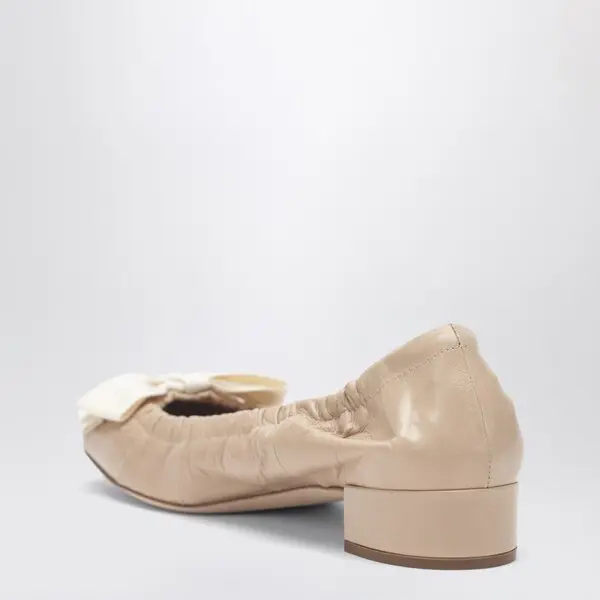 Prada Sand-colored Ballerina Flats With Maxi Bow